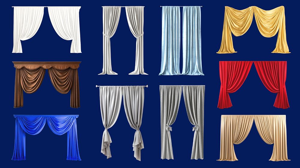 Editable curtain design element set | Premium Editable Design - rawpixel