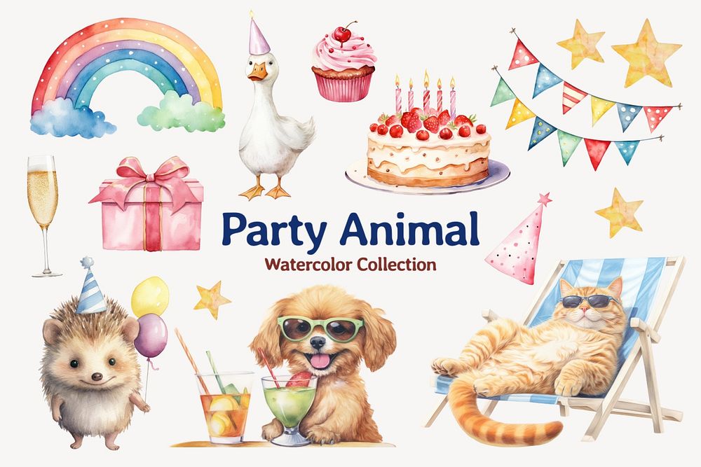 Editable watercolor party animal design | Premium Editable Design ...