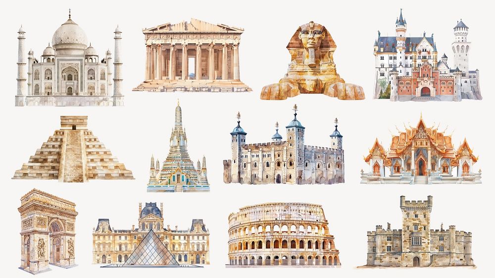 Editable watercolor landmark design element | Premium Editable Design ...