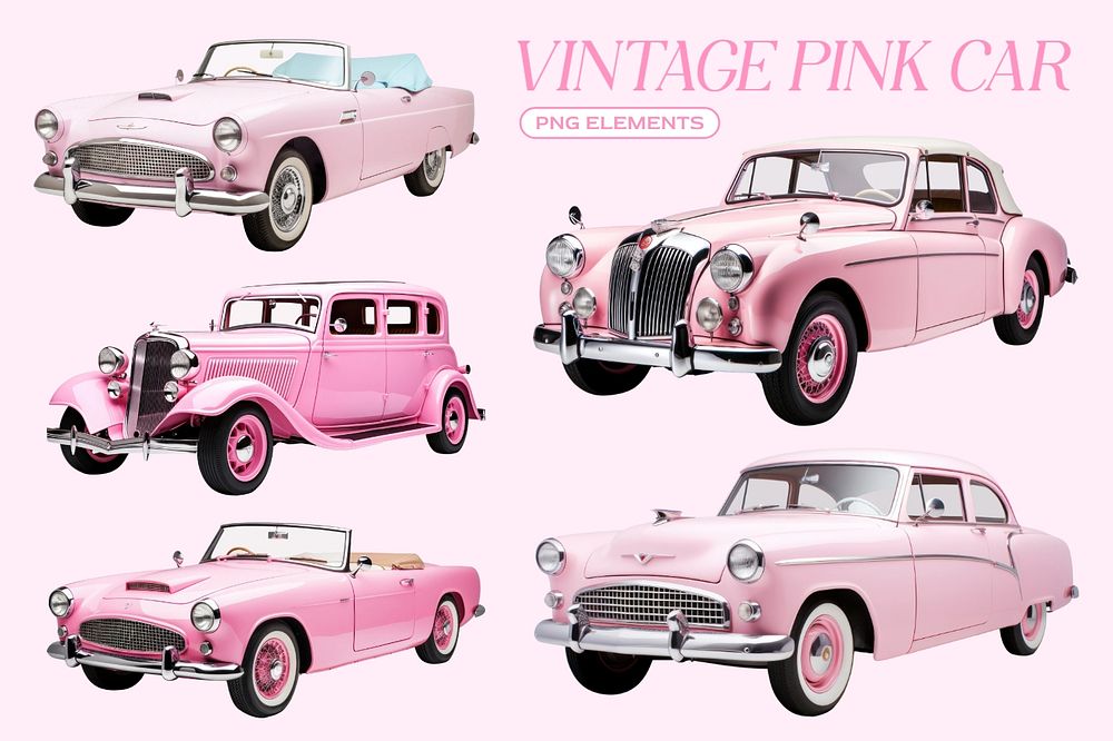 Editable pink vintage car design | Premium Editable Design - rawpixel