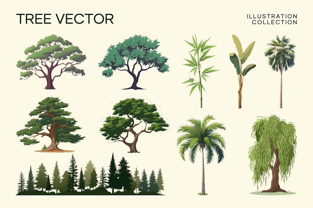 Editable tree element design set | Premium Editable Design - rawpixel