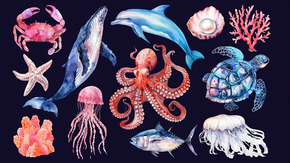 Editable Watercolor sea life design | Premium Editable Design - rawpixel