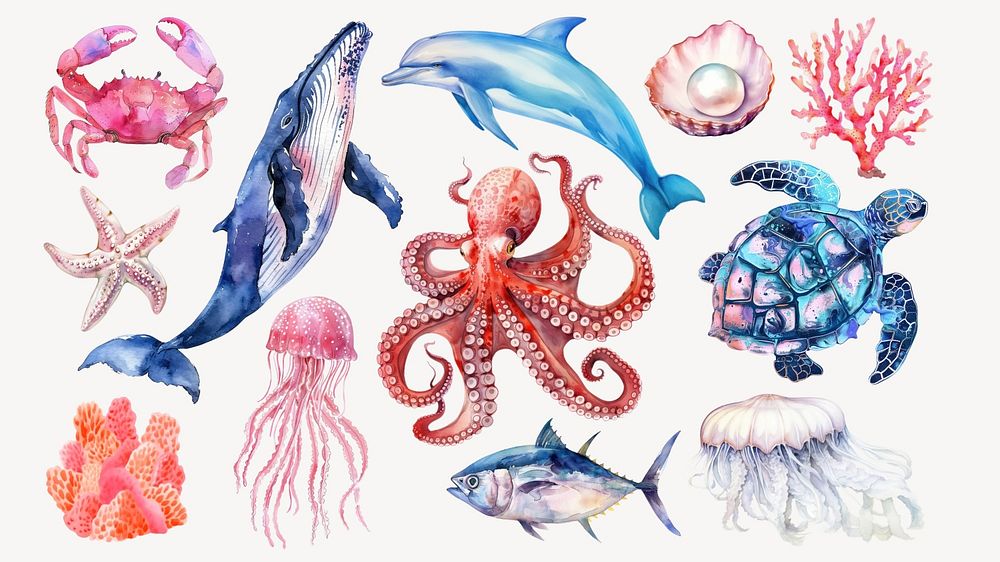 Editable Watercolor sea life design | Premium Editable Design - rawpixel