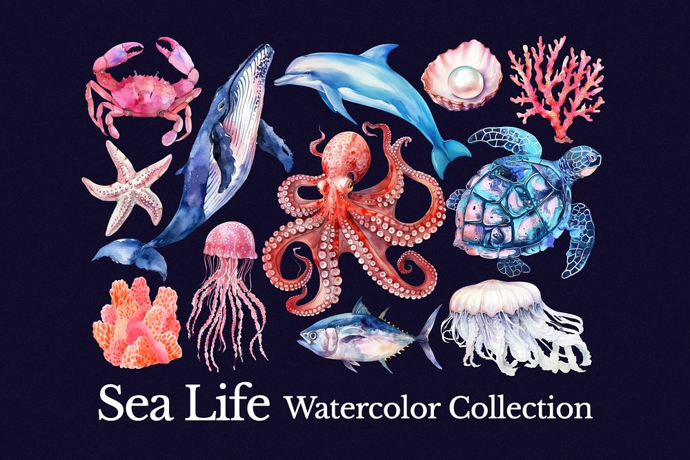 Editable Watercolor sea life design | Premium Editable Design - rawpixel