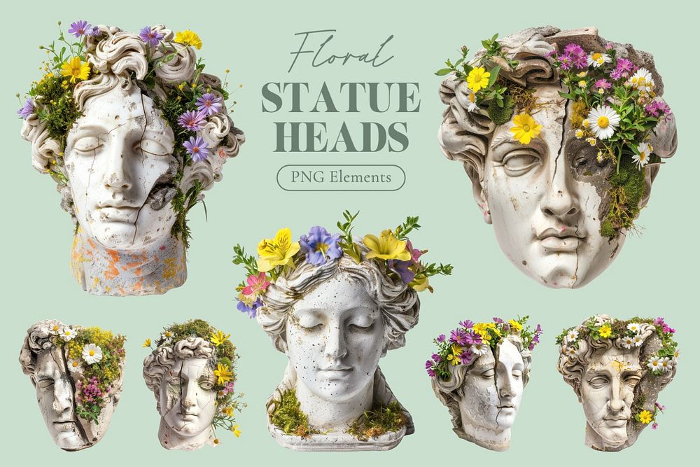 Editable floral statue head design | Premium Editable Design - rawpixel