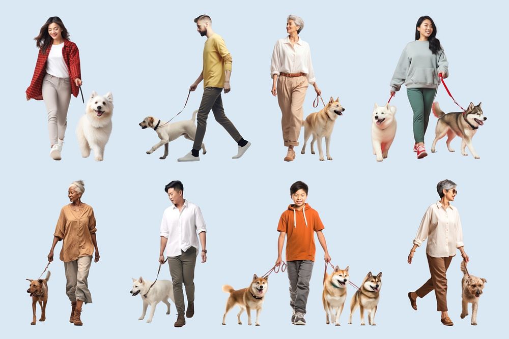 Editable people walking dogs design | Premium Editable Design - rawpixel