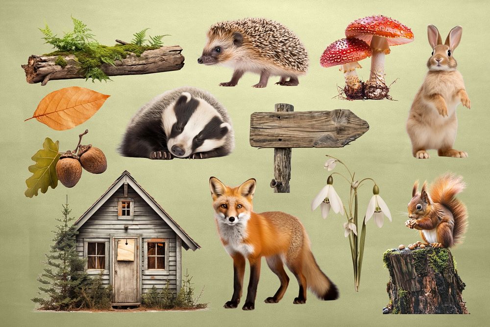 Editable woodland design element set | Premium Editable Design - rawpixel
