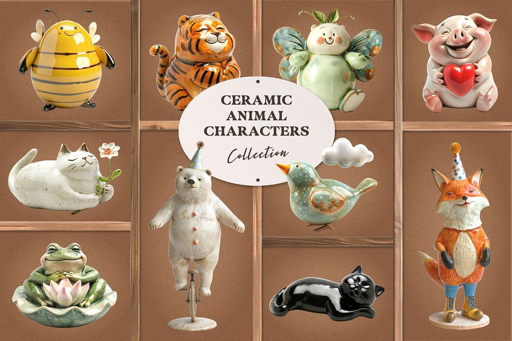 Editable cute ceramic animal figurine | Premium Editable Design - rawpixel