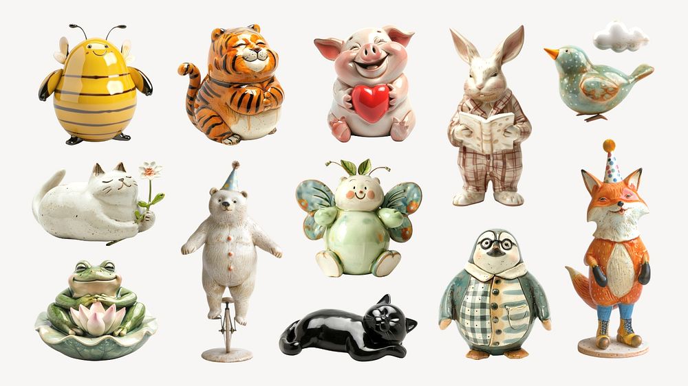 Editable cute ceramic animal figurine | Premium Editable Design - rawpixel