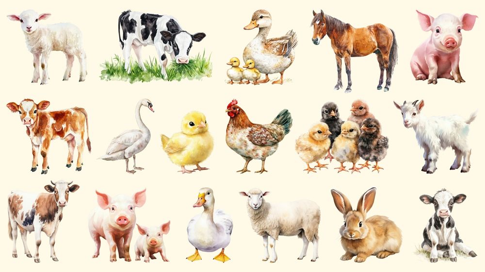 Editable watercolor farm animal design | Premium Editable Design - rawpixel