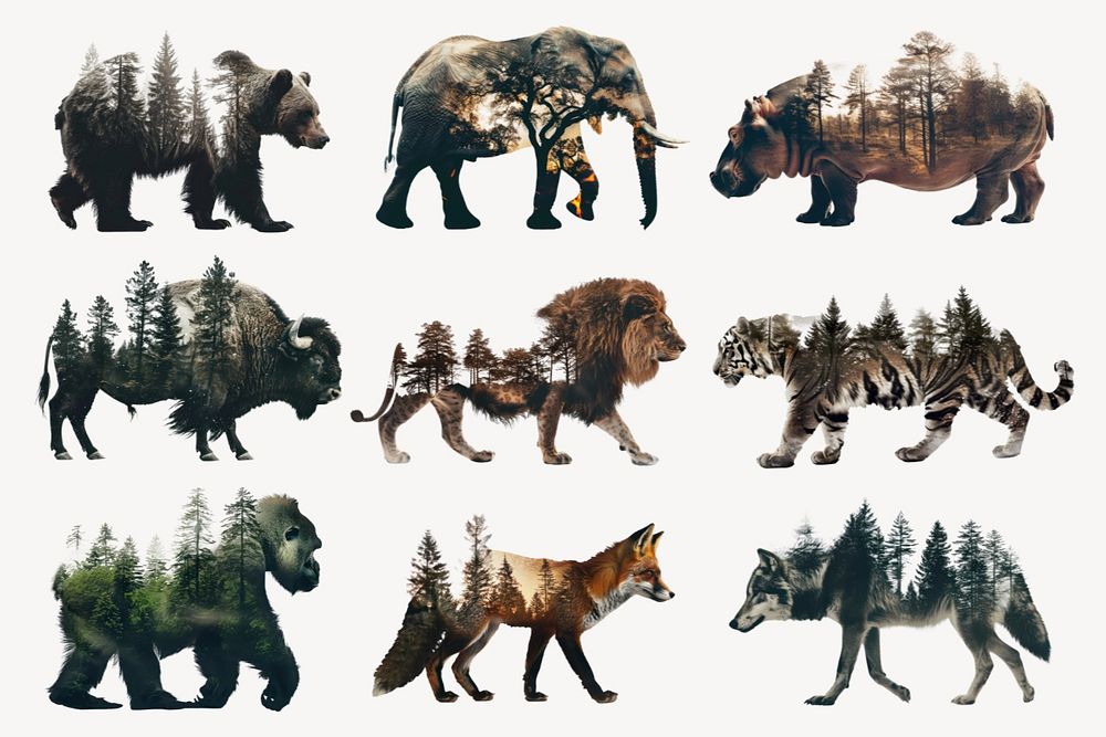 Editable double exposure wildlife design | Premium Editable Design ...