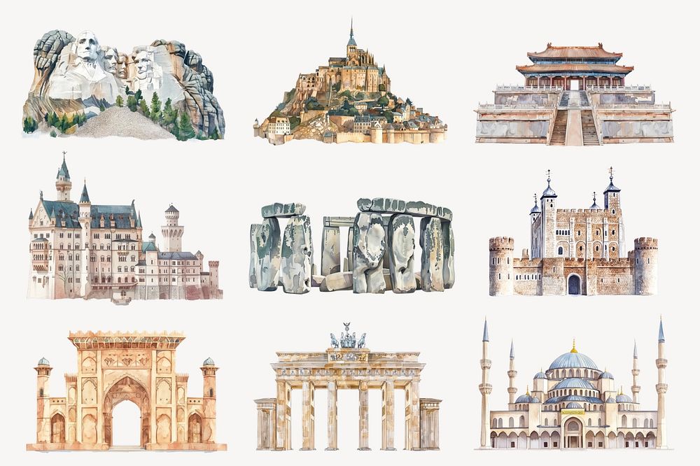 Editable watercolor famous landmark design | Premium Editable Design ...