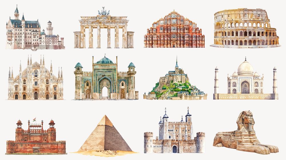 Editable watercolor famous landmark design | Premium Editable Design ...