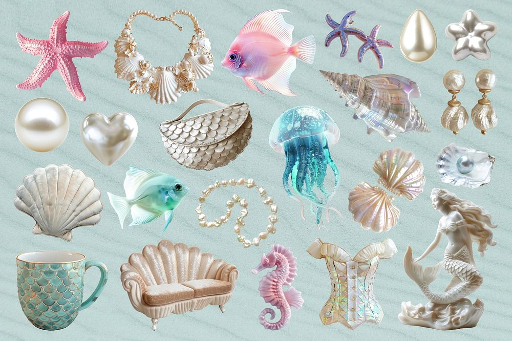 Mermaidcore objects, editable element set | Premium Editable Design - rawpixel