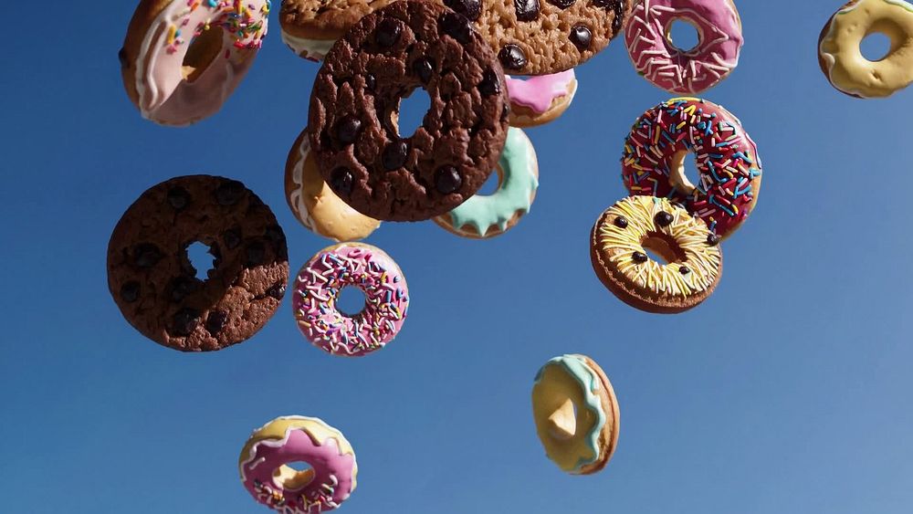 Aerial view colorful donuts falling | Free Video - rawpixel