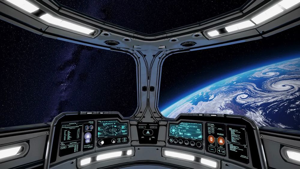 Futuristic spaceship cockpit view Earth | Free Video - rawpixel