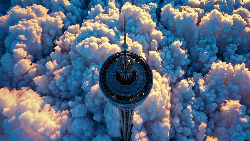 Aerial view tower piercing fluffy | Free Video - rawpixel