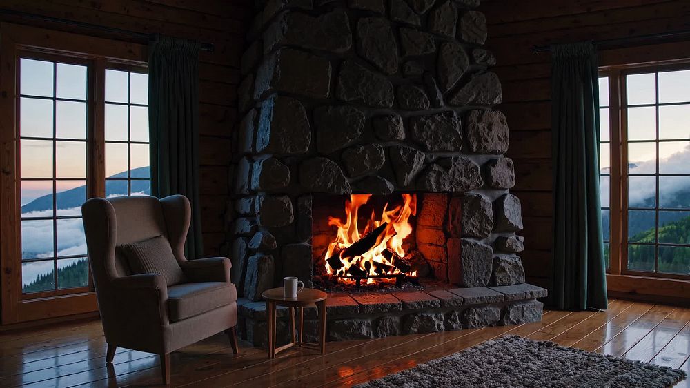Cozy fireplace rustic cabin setting, | Free Video - rawpixel