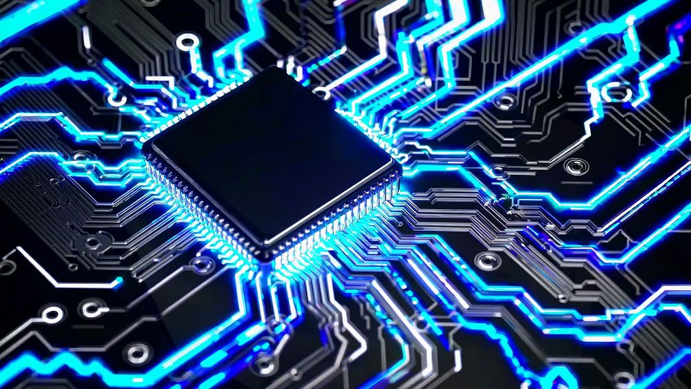 Close-up, high-angle view glowing microchip | Free Video - rawpixel