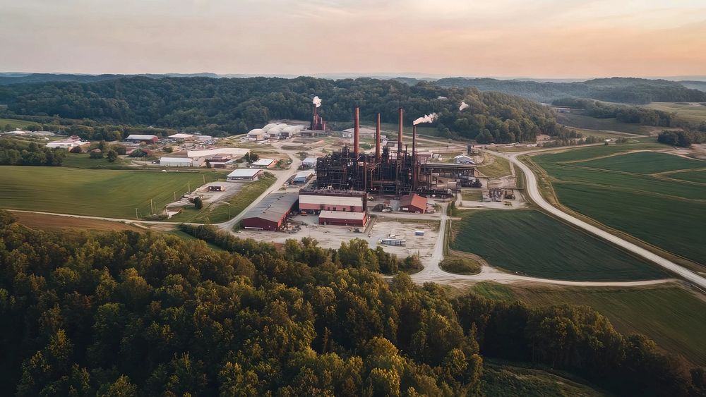Aerial view industrial plant surrounded | Free Video - rawpixel