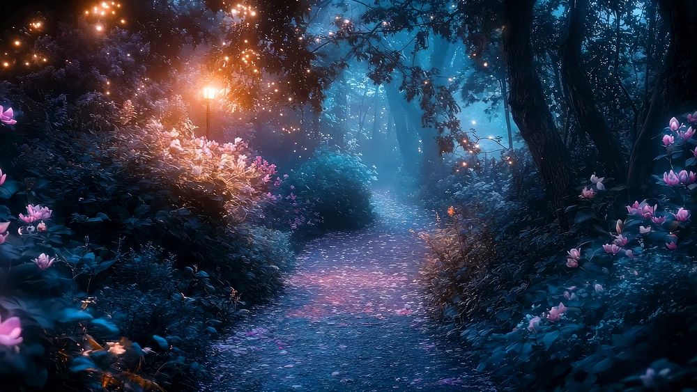 magical forest path twilight, illuminated | Free Video - rawpixel