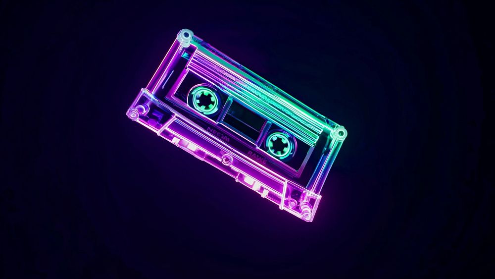 neon-lit cassette tape glows dark | Free Video - rawpixel