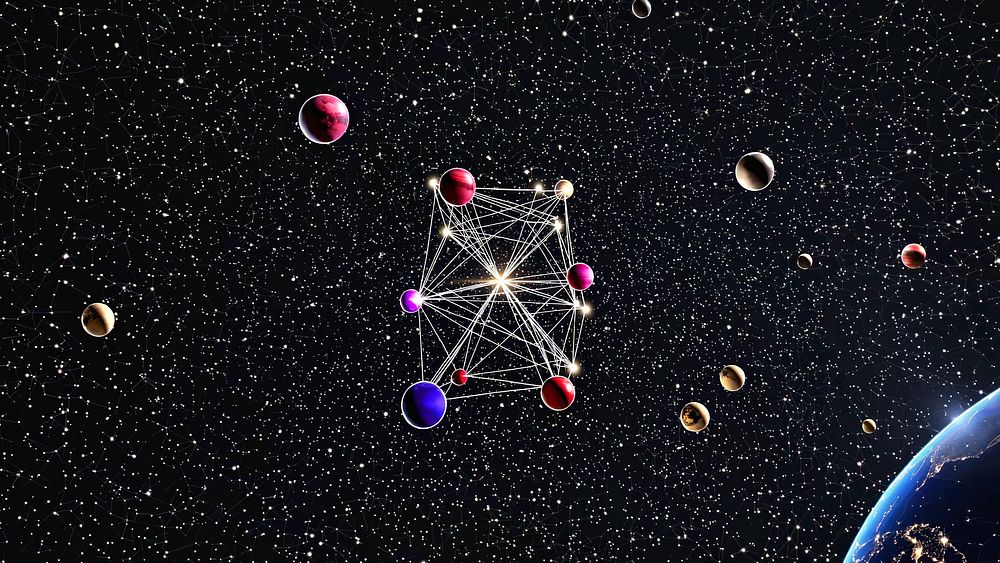 cosmic network planets connected glowing | Free Video - rawpixel