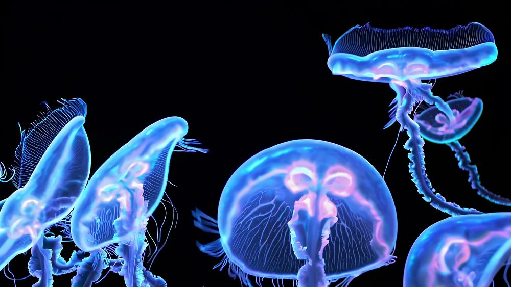 Vibrant video glowing jellyfish deep | Free Video - rawpixel