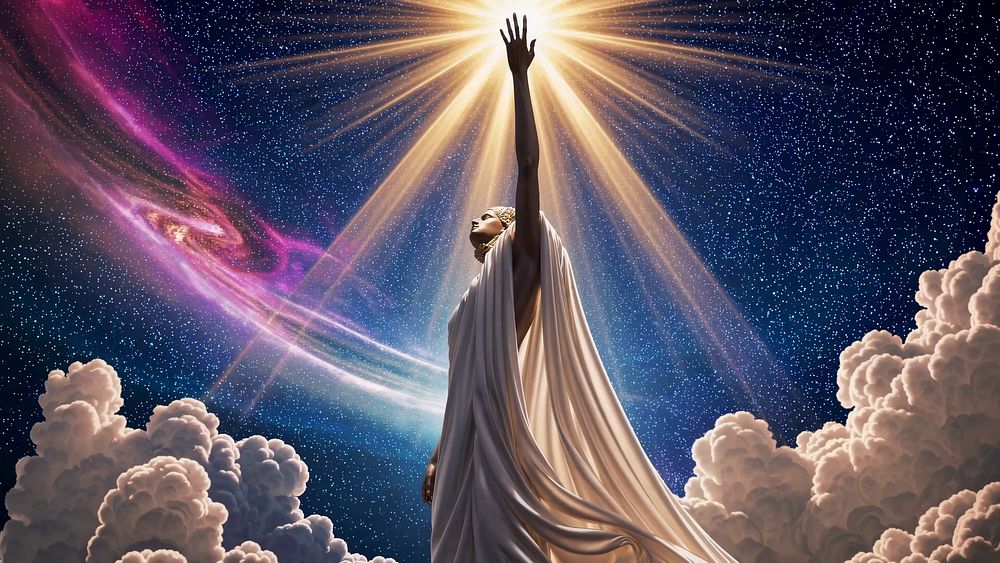 celestial figure reaching towards radiant | Free Video - rawpixel