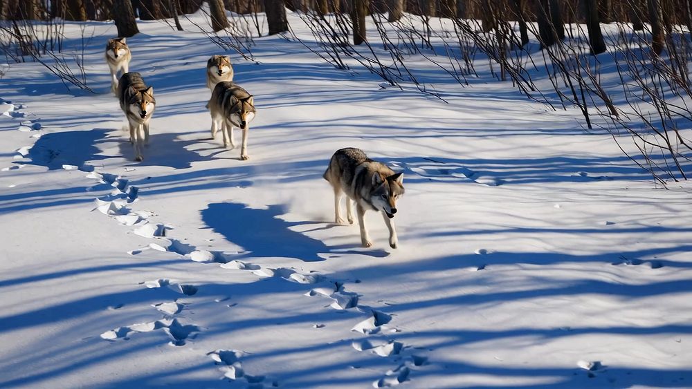Aerial view pack wolves walking | Free Video - rawpixel