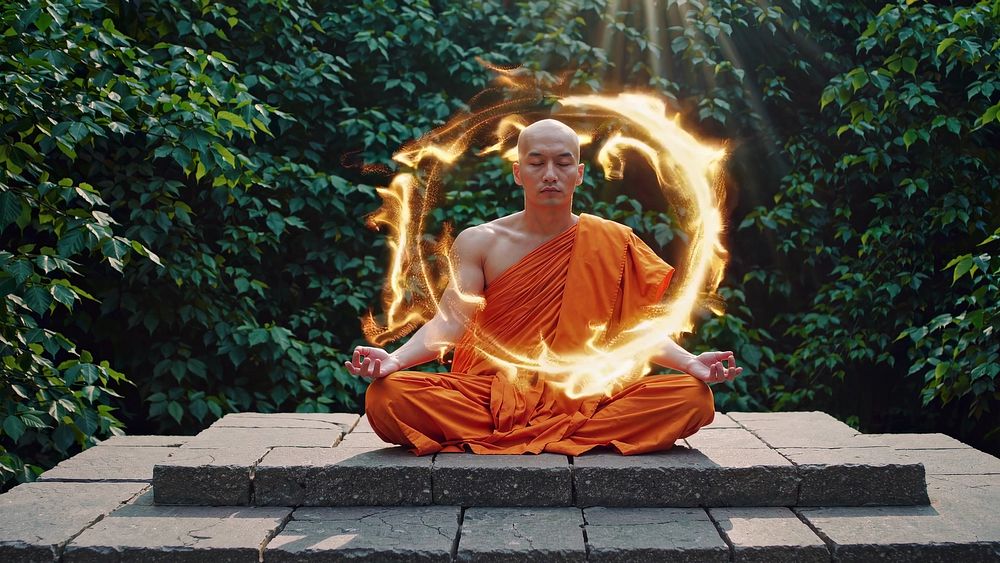 serene monk orange robes meditates | Free Video - rawpixel