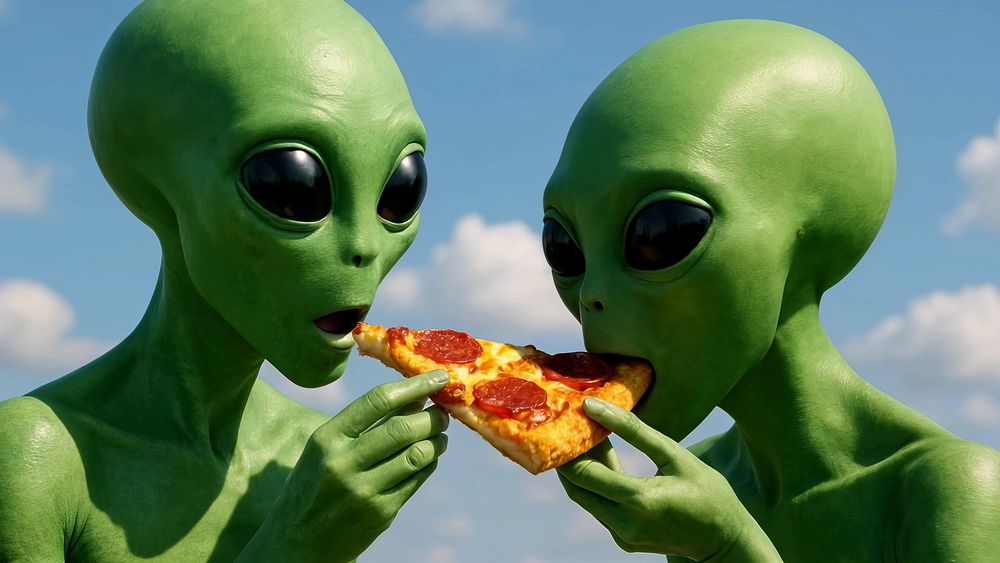 Two green aliens sharing slice | Free Video - rawpixel