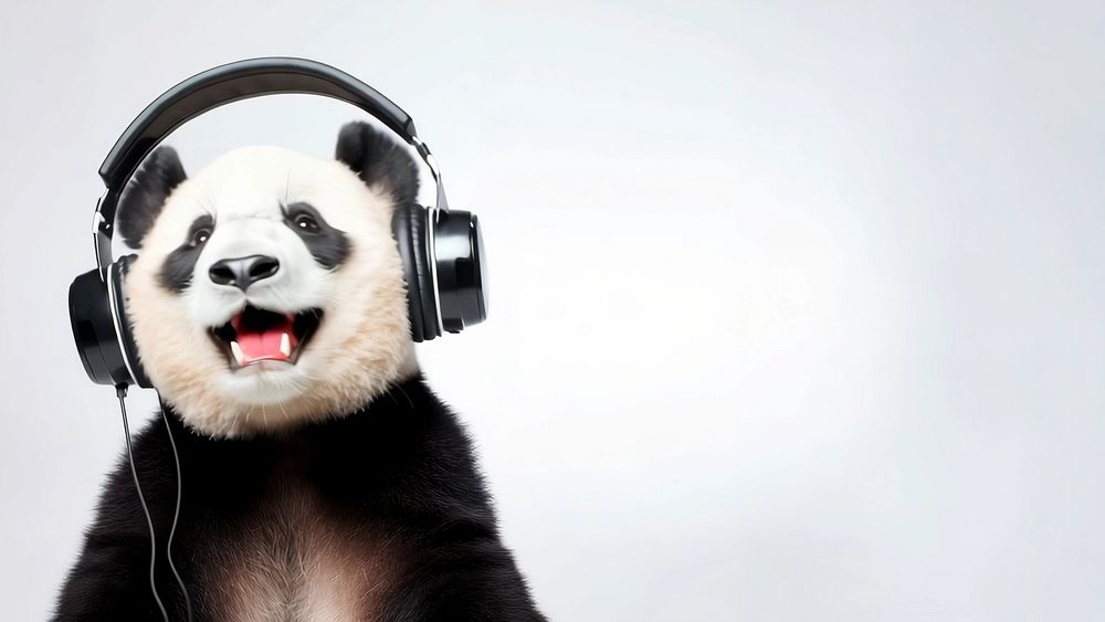 playful panda wearing headphones, captured | Free Video - rawpixel