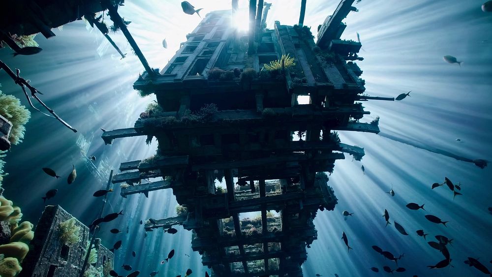 Underwater video scene sunken structure | Free Video - rawpixel