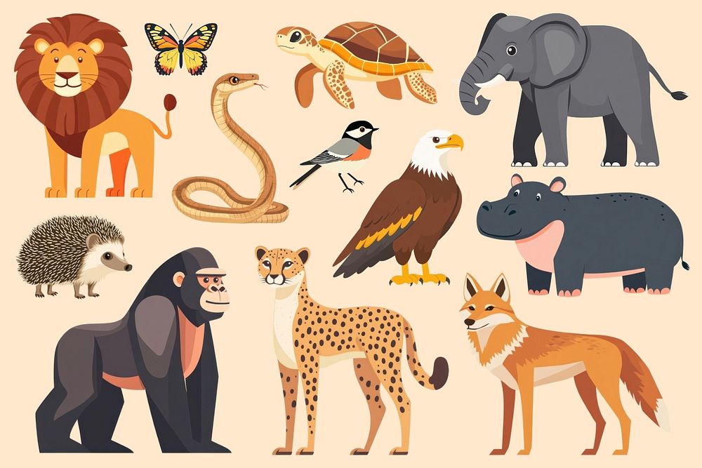 Colorful wildlife animal illustrations, editable | Premium Editable ...