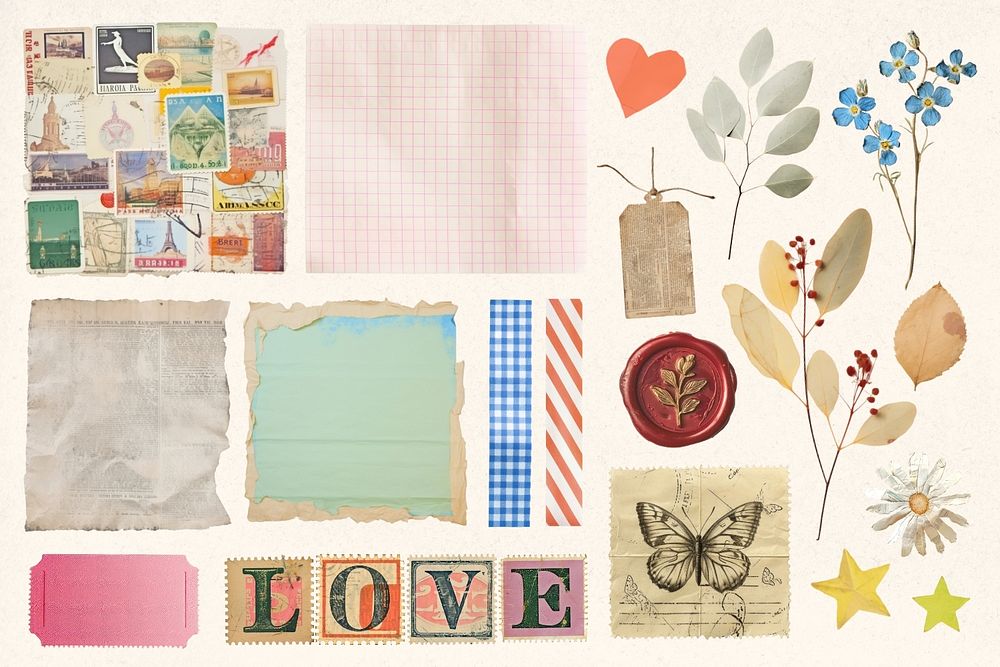 Paper collage, editable element collection | Premium Editable Design ...