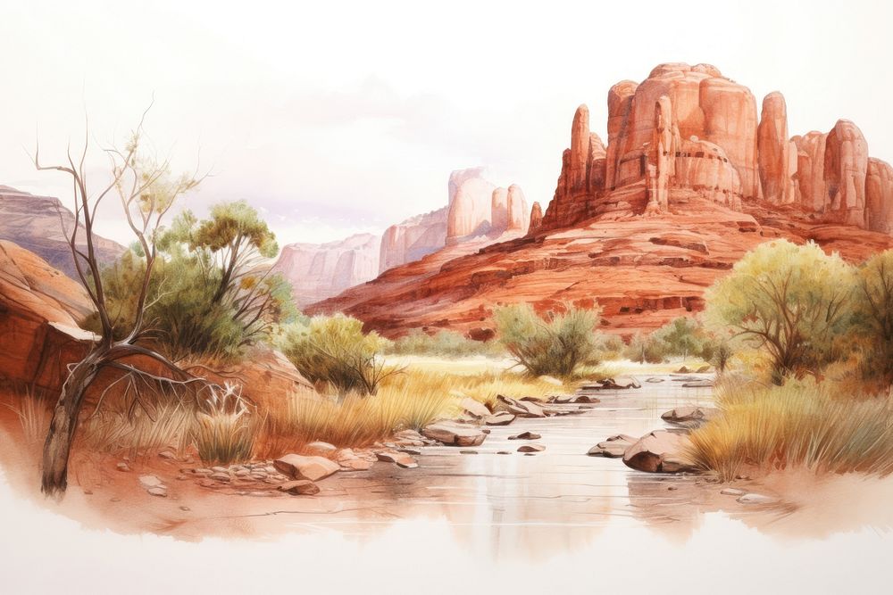 Painting wilderness landscape mountain. | Free Photo Illustration ...