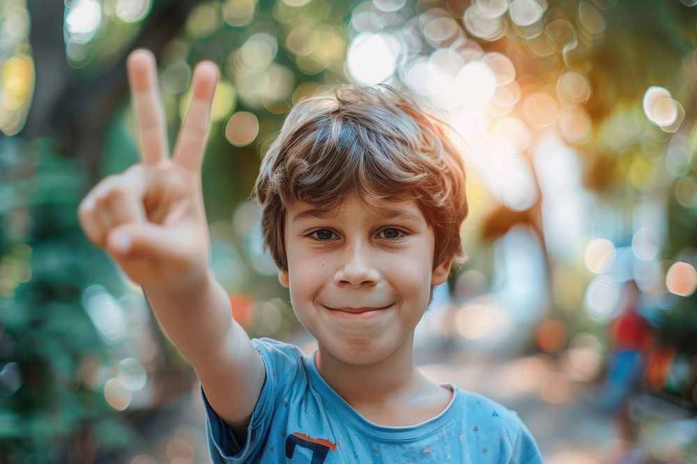 Boy raising two fingers photo | Free Photo - rawpixel