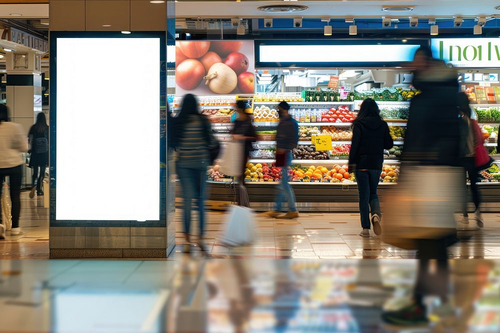 Stand billboard mockup supermarket people | Free Photo - rawpixel