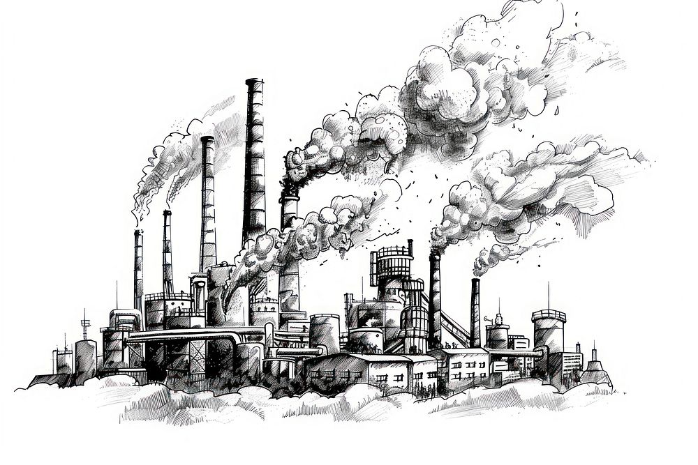 Factory pollution drawing architecture illustrated. | Free Photo Illustration - rawpixel