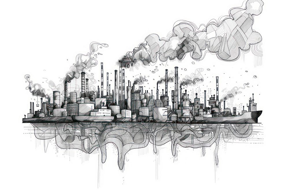 Factory pollution drawing architecture illustrated. | Free Photo ...