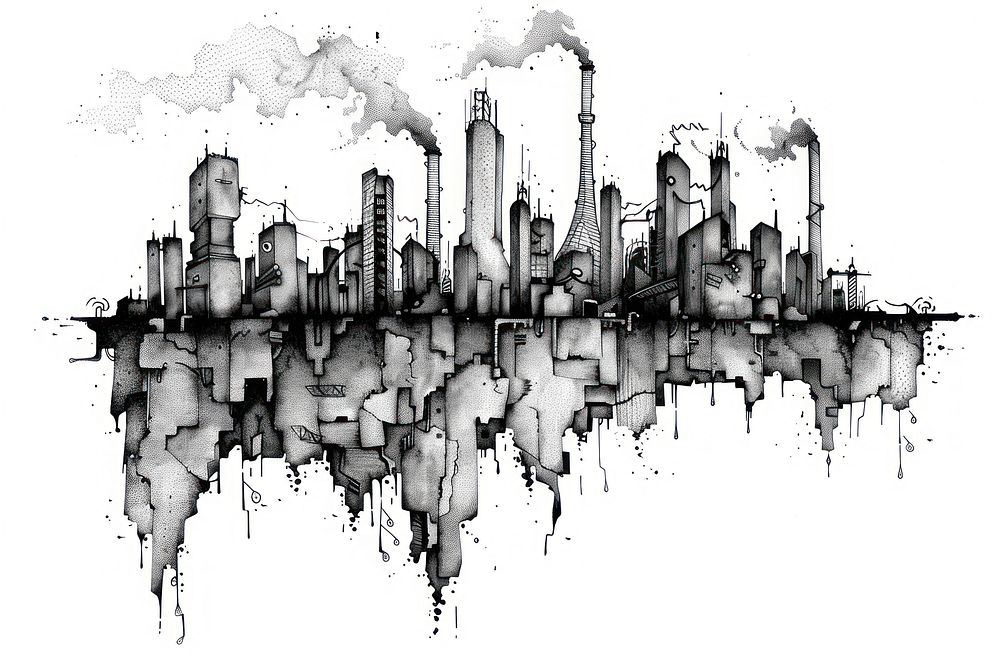 Polluted city drawing architecture illustrated. | Free Photo ...