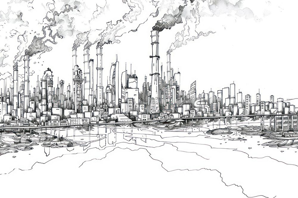 Polluted city drawing architecture illustrated. | Free Photo ...