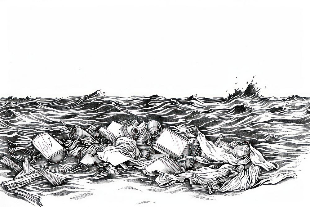Trash ocean drawing illustrated sketch. | Free Photo Illustration ...