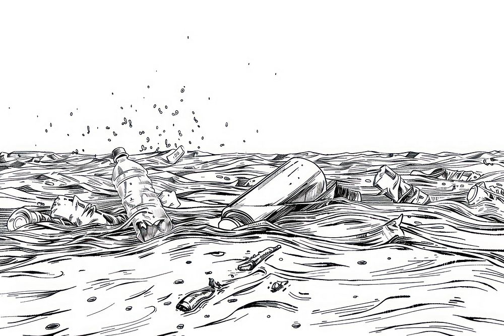 Trash ocean drawing illustrated sketch. | Free Photo Illustration ...