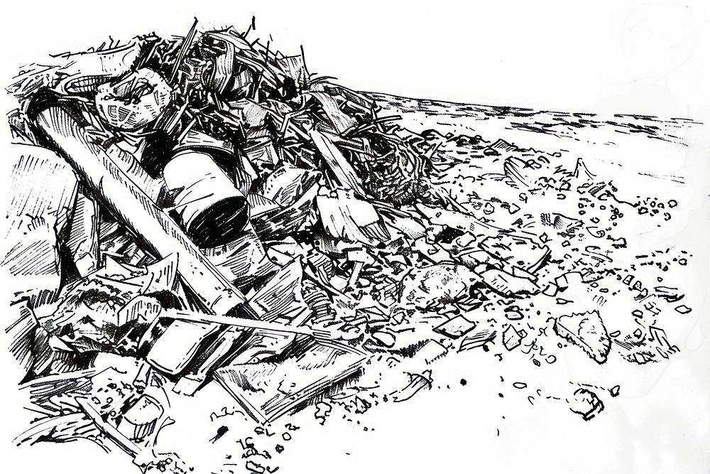 Trash beach drawing illustrated sketch. | Free Photo Illustration ...