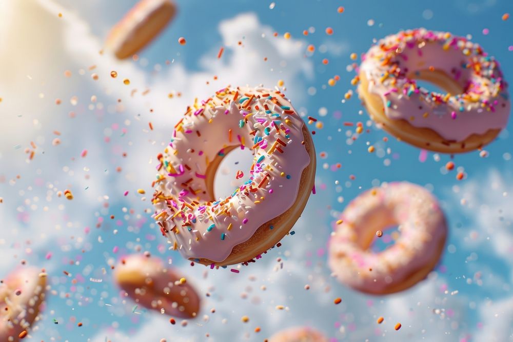 Donuts sprinkles flying donut confectionery | Free Photo Illustration ...