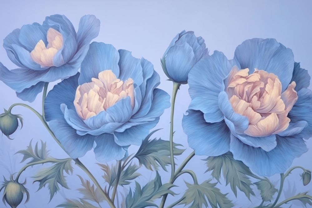 Blue peony flowers painting graphics | Free Photo Illustration - rawpixel