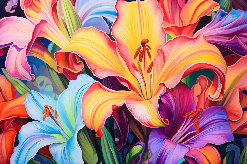 Rainbow lily flowers blossom plant | Free Photo Illustration - rawpixel