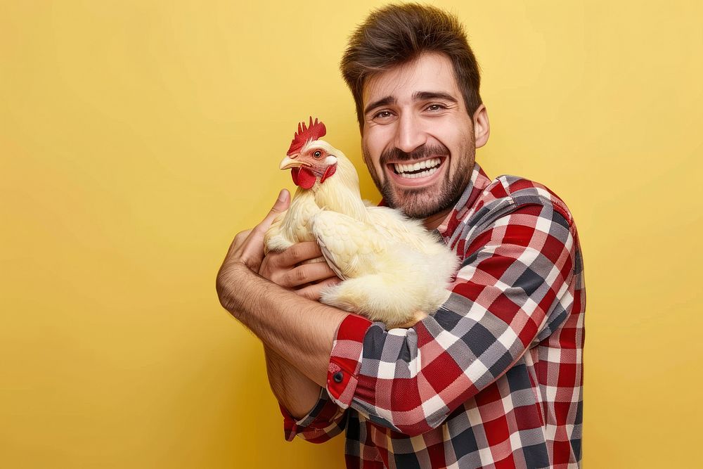 Hispanic man hug chicken person | Free Photo - rawpixel